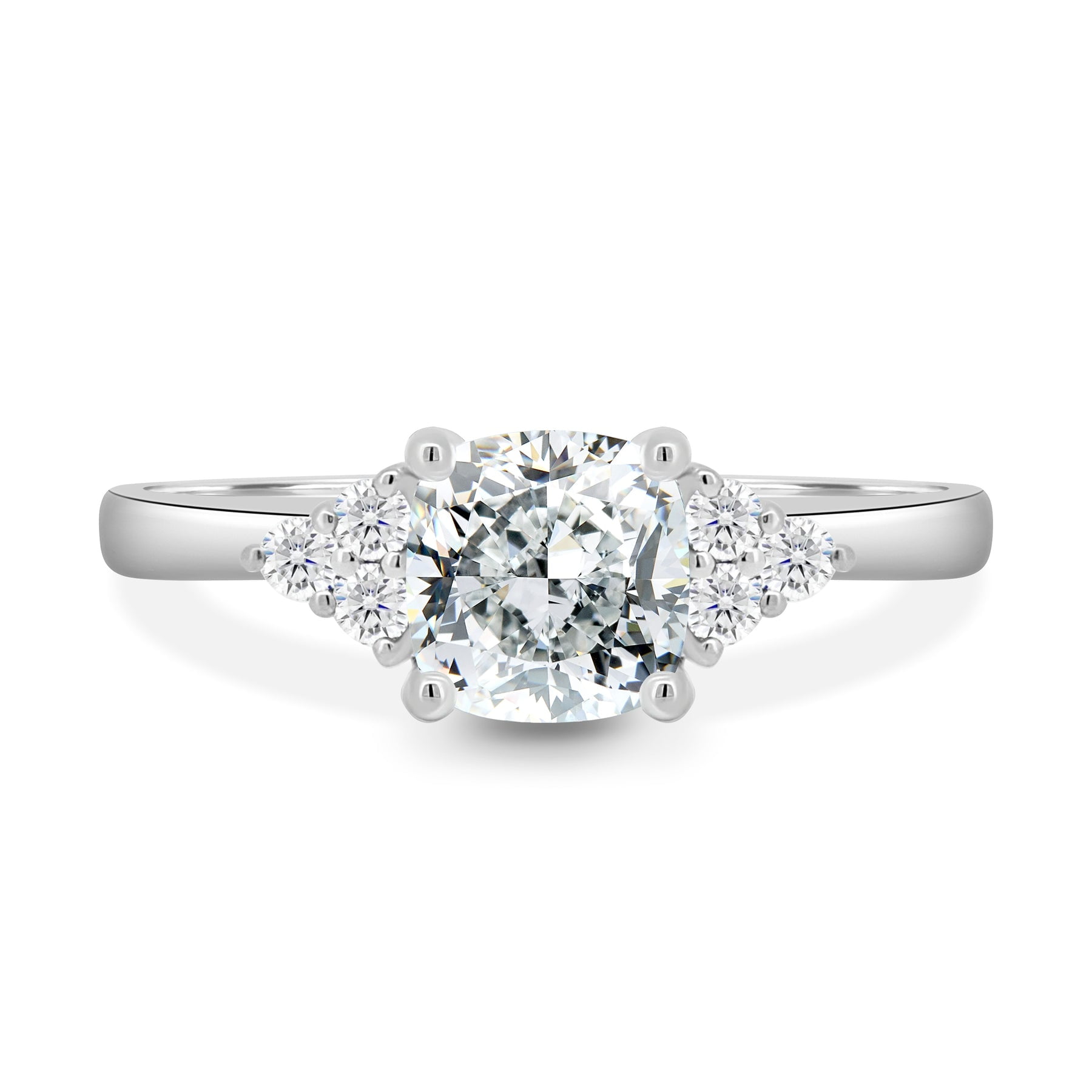 2.00Ct Cushion Cut Moissanite Accent Engagement Ring, Round Side Stones ...