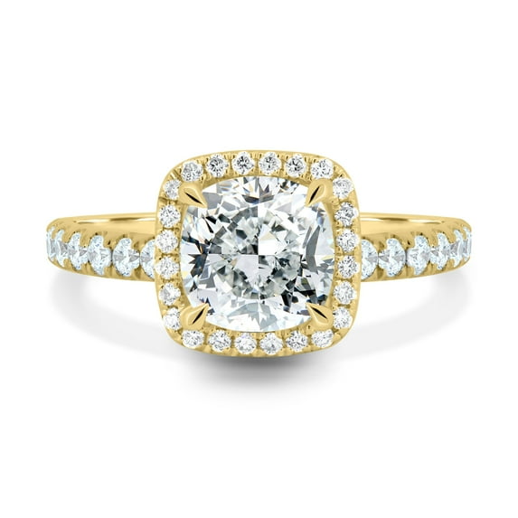 2.00Ct Cushion Cut Moissanite Halo & Pavé Band Engagement Ring, 18K ...
