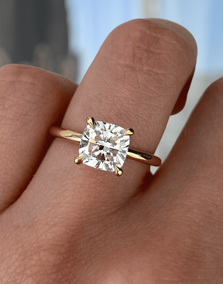 2.00Ct Cushion Cut Moissanite Solitaire Engagement Ring, Hidden Halo ...
