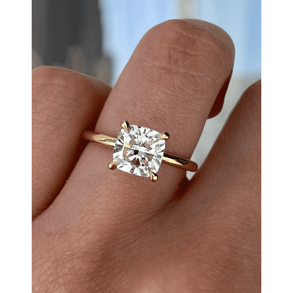 2.00Ct Cushion Cut Moissanite Solitaire Engagement Ring, Hidden Halo ...