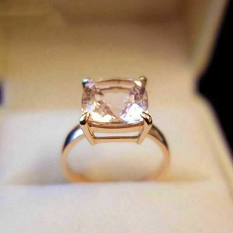 2.00Ct Cushion Cut Simulated Peach Morganite Solitaire Women's Wedding Ring 14k Rose Gold Plated ...
