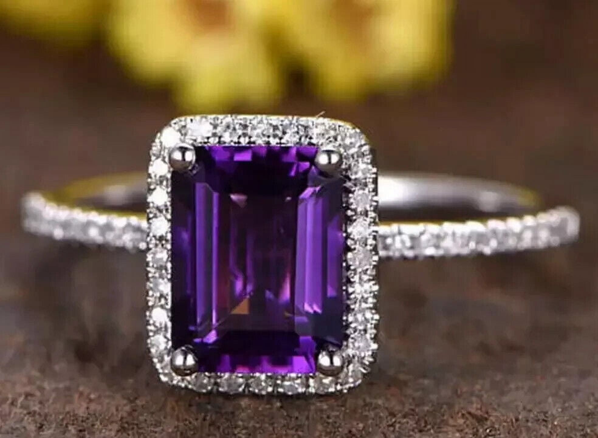 2.00Ct Emerald Cut Lab Created Amethyst Diamond Wedding Ring 14K White ...