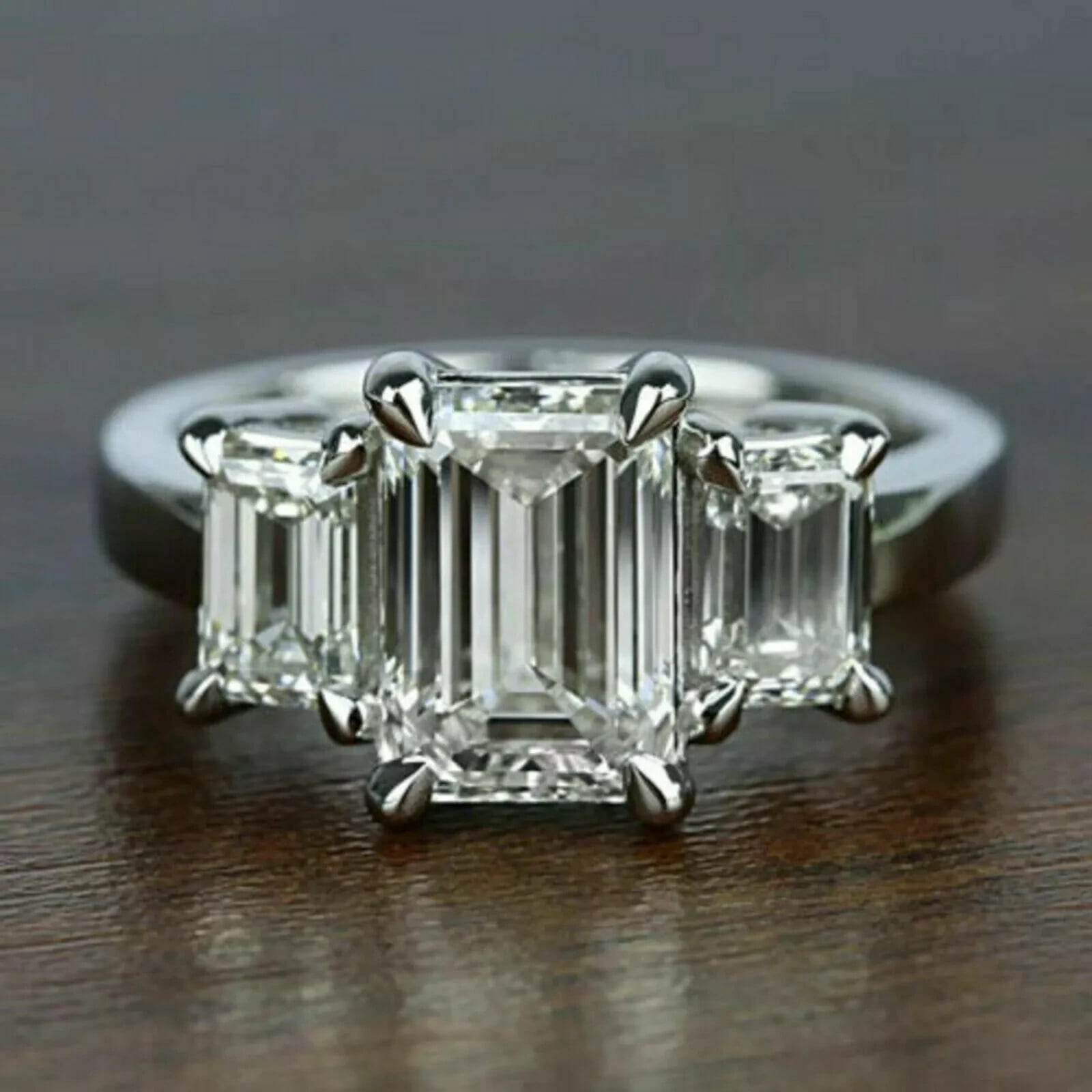 2.00Ct Emerald Cut Lab Created Diamond Three Stone Engagement Ring 14K ...