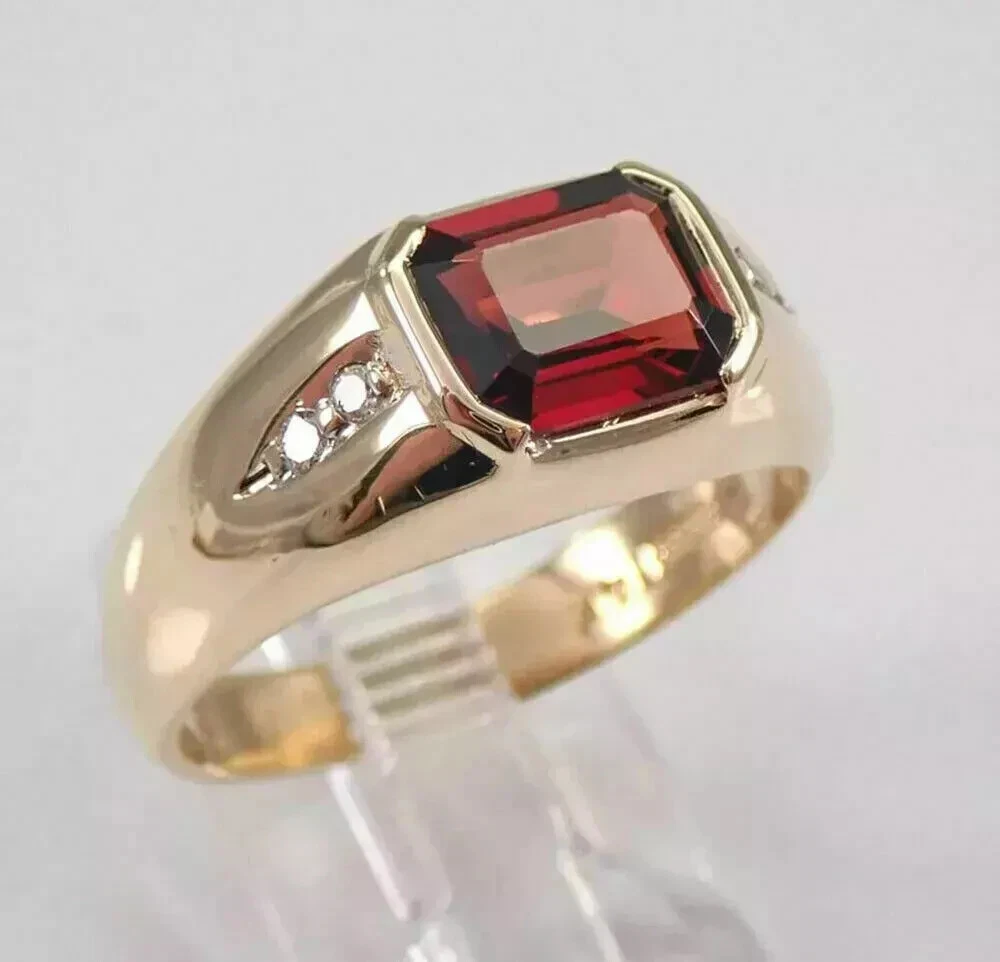 2.00Ct Emerald Cut Simulated Red Garnet Solitaire Men's Wedding Band ...