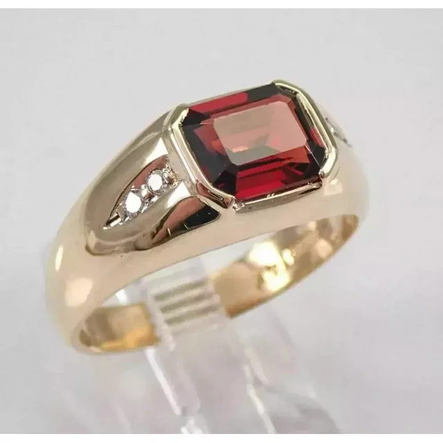 2.00Ct Emerald Cut Simulated Red Garnet Solitaire Men's Wedding Band Ring 14k Yellow Gold Plated ...