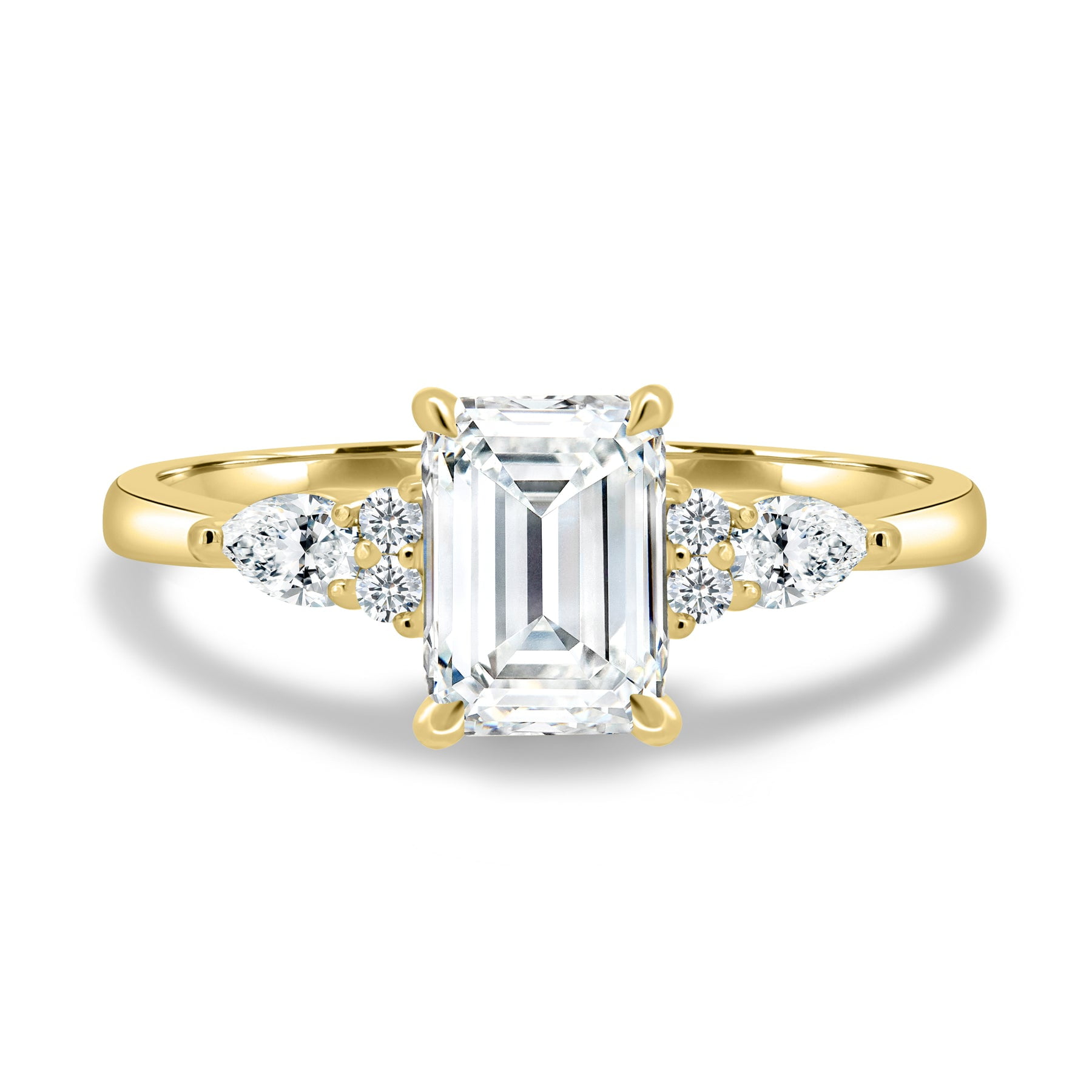 2.00Ct Emerald Lab-Grown Diamond Engagement Ring, Round & Pear Side ...