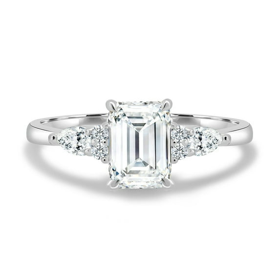 2.00Ct Emerald Lab-Grown Diamond Engagement Ring, Round & Pear Side ...