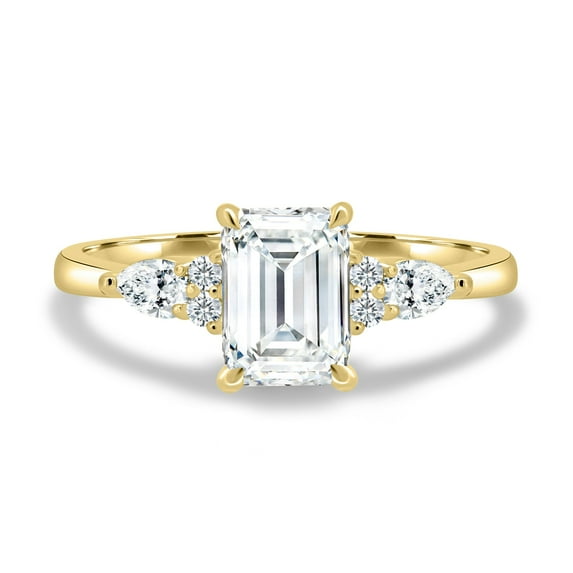 2.00Ct Emerald Lab-Grown Diamond Engagement Ring, Round & Pear Side ...