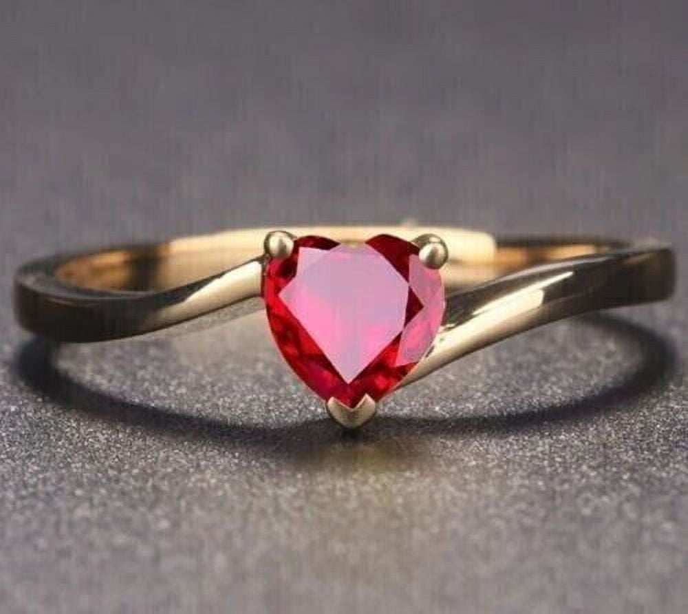 2.00Ct Heart Cut Lab Created Red Garnet Solitaire Promise Engagement Ring For Women's 14K Yellow ...
