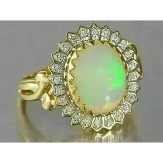 2.00Ct Oval Cut Simulated Fire Opal Women's Halo Engagement Ring In 14K ...