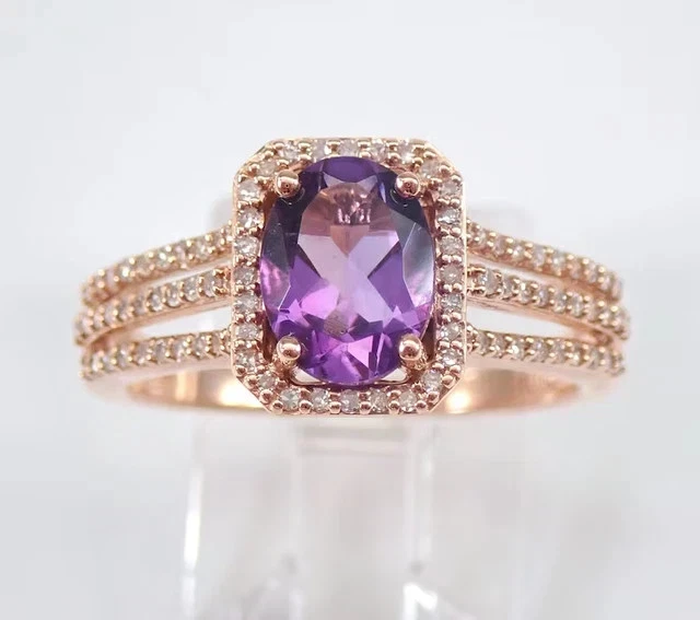 2.00Ct Oval Cut Simulated Purple Amethyst Multi Row Halo Ring 14K Rose ...