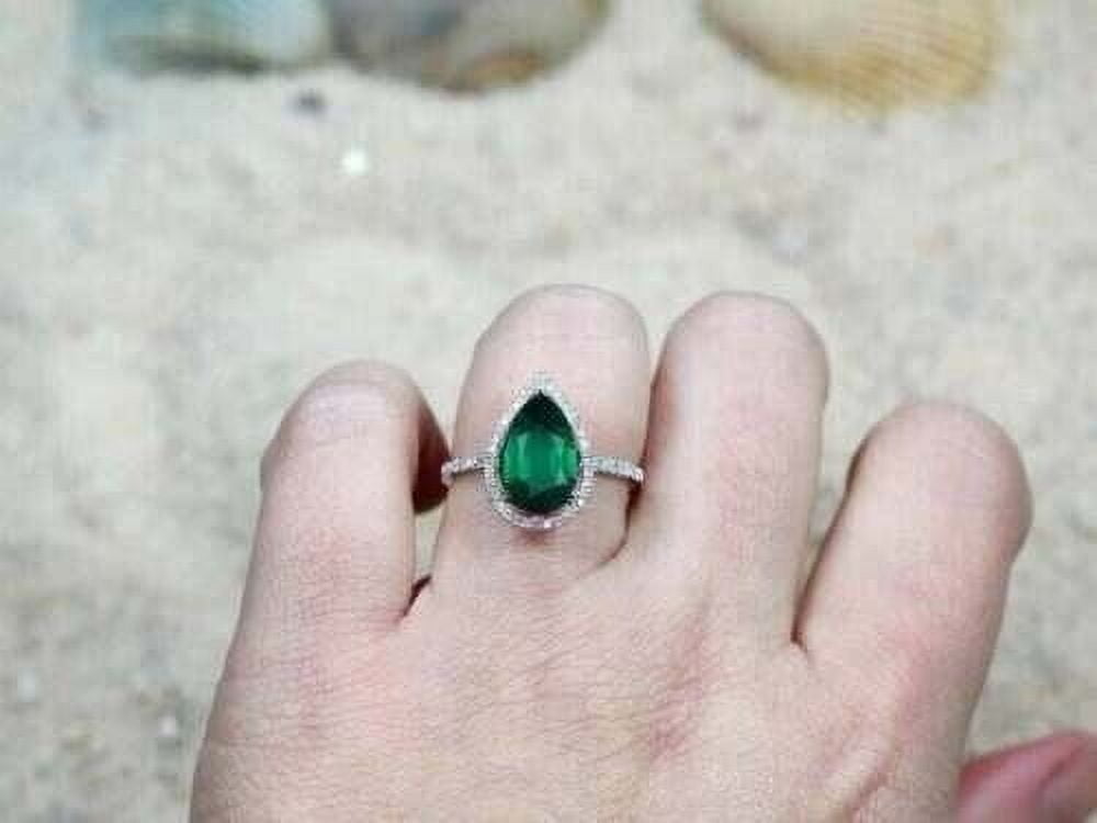 2.00Ct Pear Cut Lab Created Green Emerald Halo Pretty Women's Wedding ...