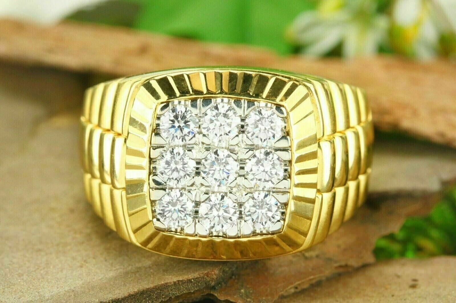2.00Ct Round Cut Lab Created Diamond Cluster Men's Pinky Wedding Ring 14K Yellow Gold Plated 925 ...