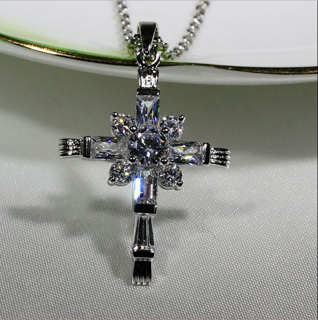 2.00Ct Round Cut Lab Created Diamond Cross Pendant 14K White Gold ...