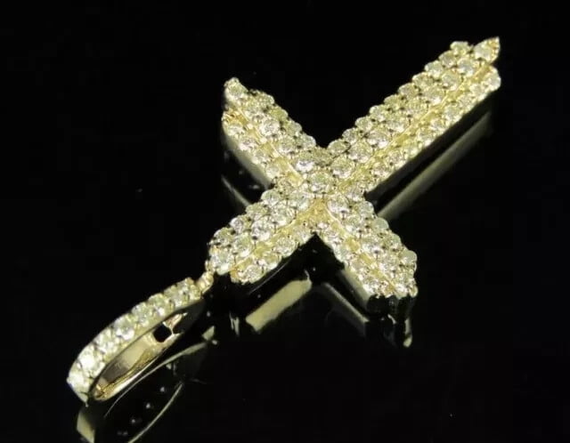 2.00Ct Round Cut Lab Created Diamond Cross Pendant Chain 14k Yellow ...