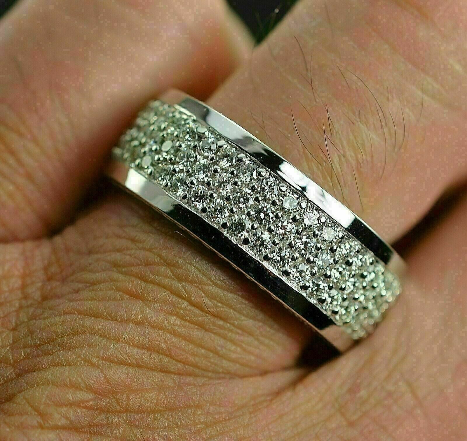 2.00Ct Round Cut Lab Created Diamond Eternity Men's Wedding Band Ring 14K White Gold Plated 925 ...