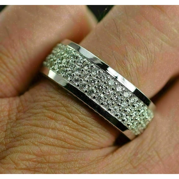 2.00 CT Round Cut Simulated Diamond Men's Wedding Band Ring 14K White ...