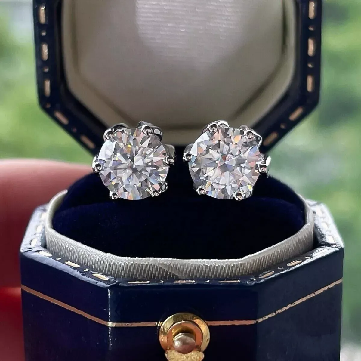 2.00Ct Round Cut Natural Moissanite 6 Prong Solitaire Stud Earrings 14K ...