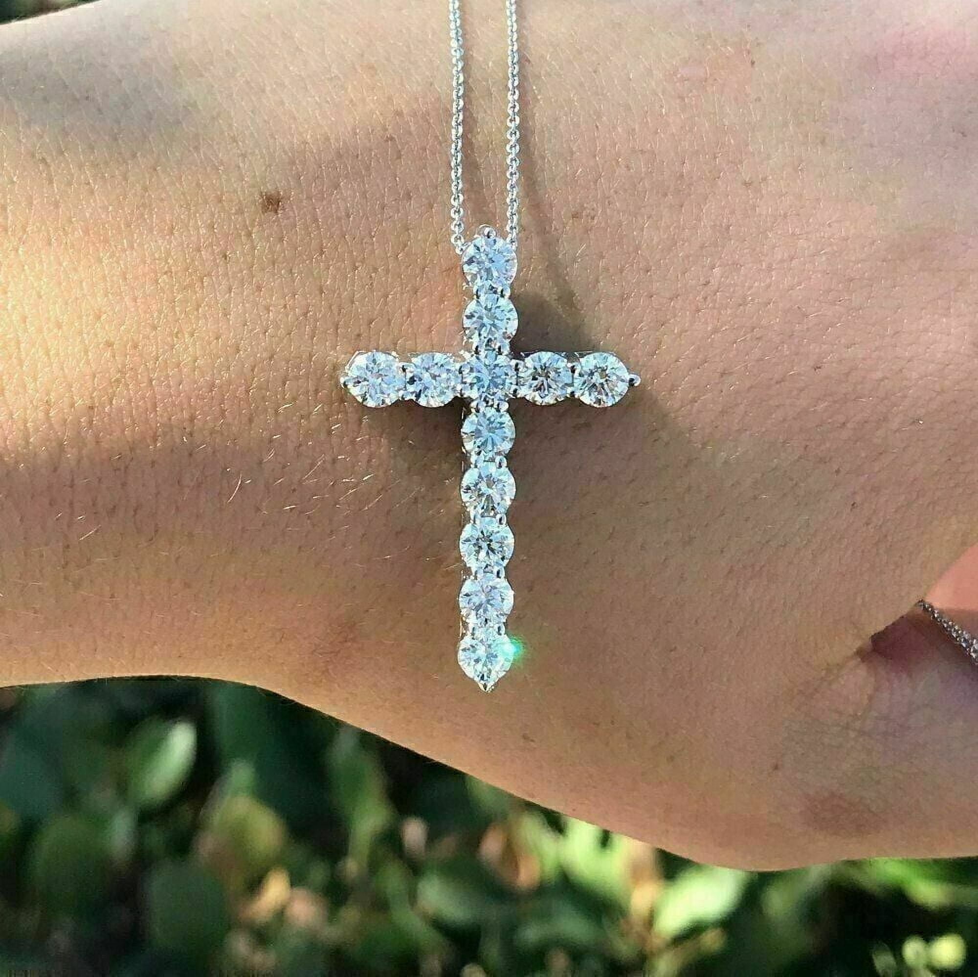 2.00Ct Round Cut Real Moissanite Cross Pendant With Chain 14K White ...