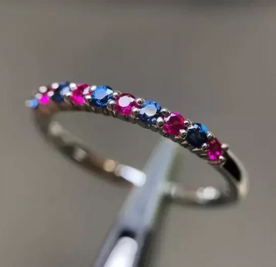 2.00Ct Round Cut Simulated Blue Sapphire & Red Ruby Ring Half Eternity ...