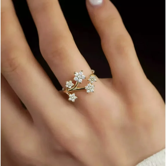 2.00Ct Round Cut Simulated Diamond Flower Women's Engagement Ring 14K ...