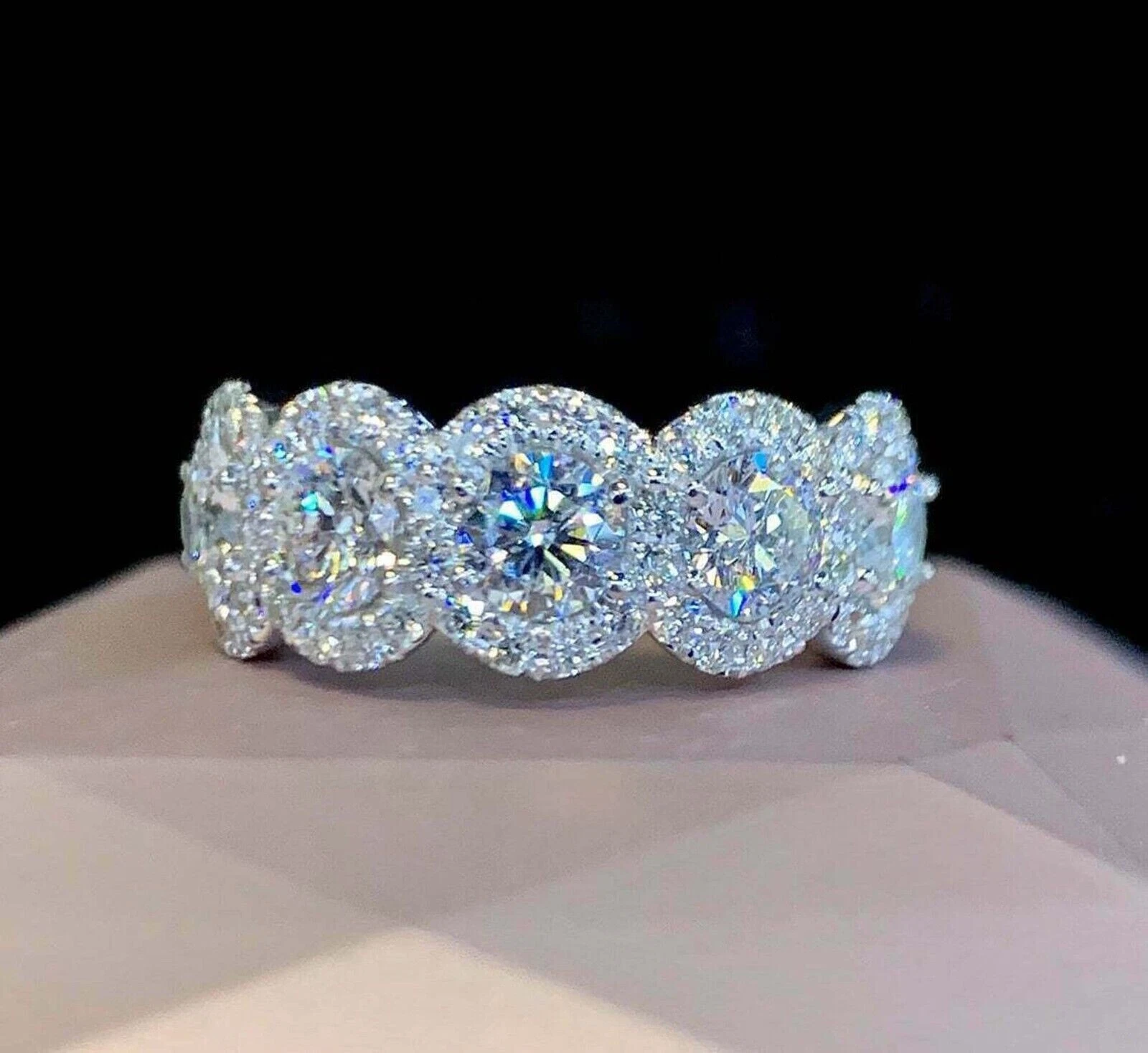 2.00Ct Round Cut Simulated Diamond Halo Cluster Engagement Wedding Band Ring 14K White Gold ...