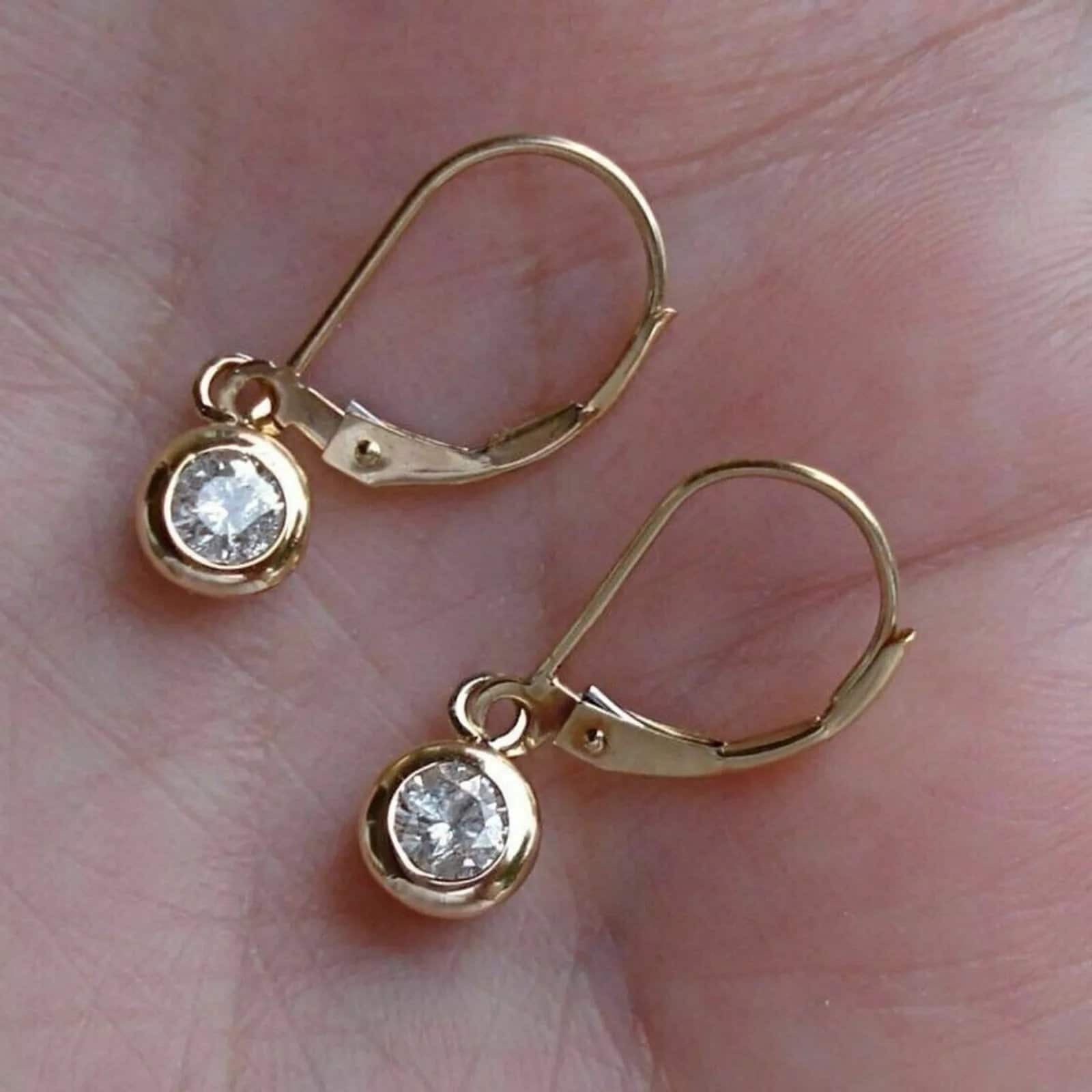 2.00Ct Round Drop & Dangle Earrings - Solid 14K Yellow Gold Plated ...
