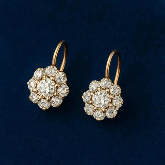 2.00Ct Round Lab Created Diamond Flower Huggie Hoop Earrings 14K Yellow ...