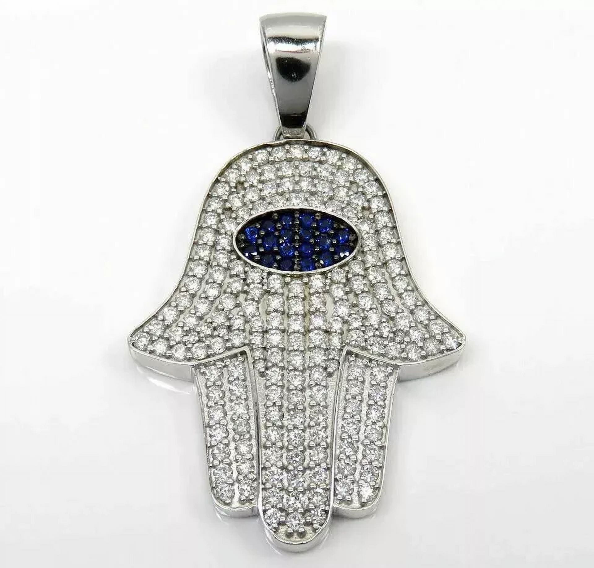 2.00Ct Round Lab-Created Sapphire/Diamond Hamsa Hand Pendant 14K White ...