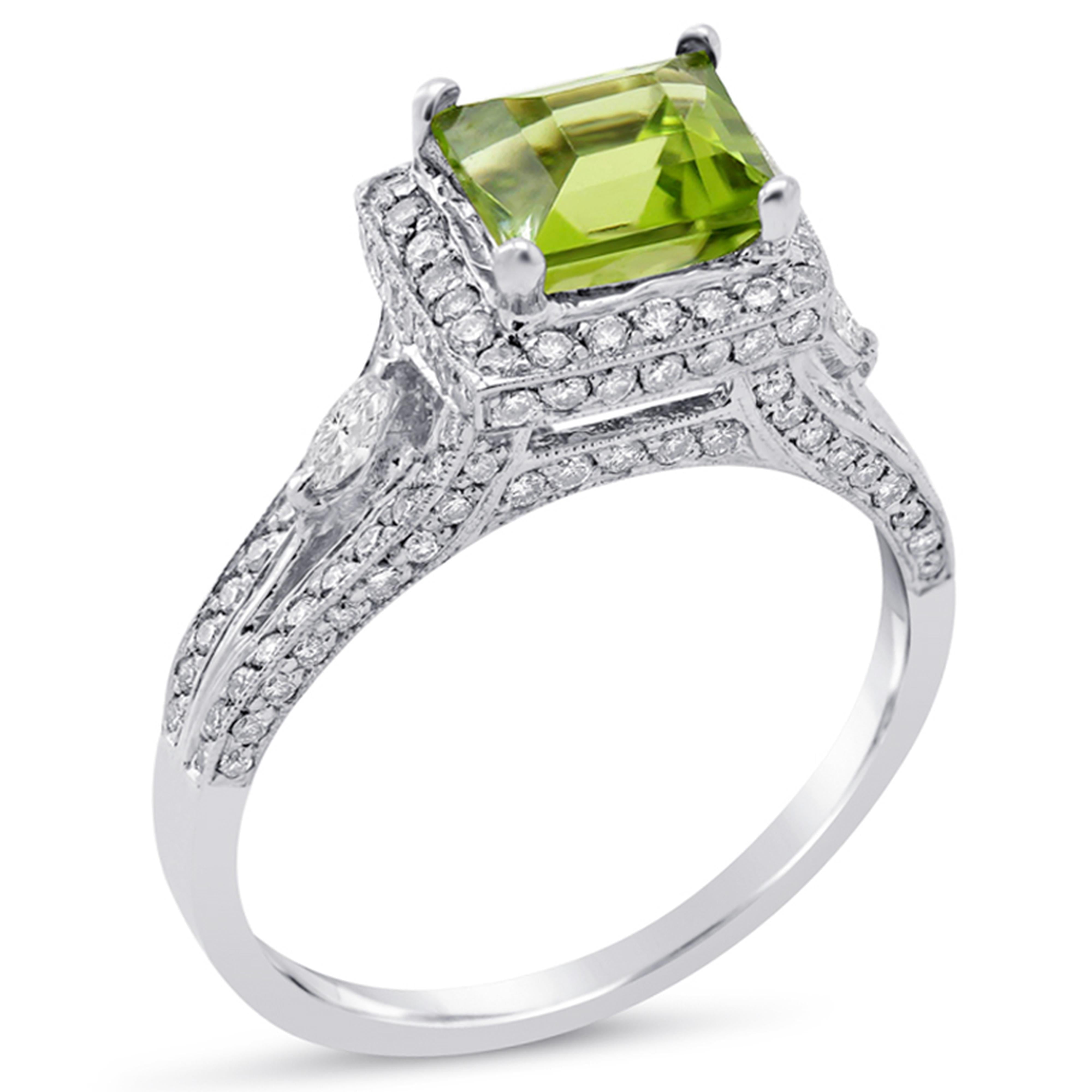 2.00ct Square Cut Green Peridot and Diamonds Antique Style Ring PER100 ...