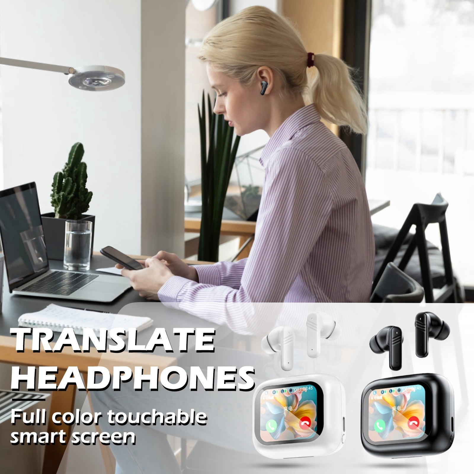 2.01" Touch Screen Wireless Earbuds Bluetooth 5.4 Headphones with 40H ...