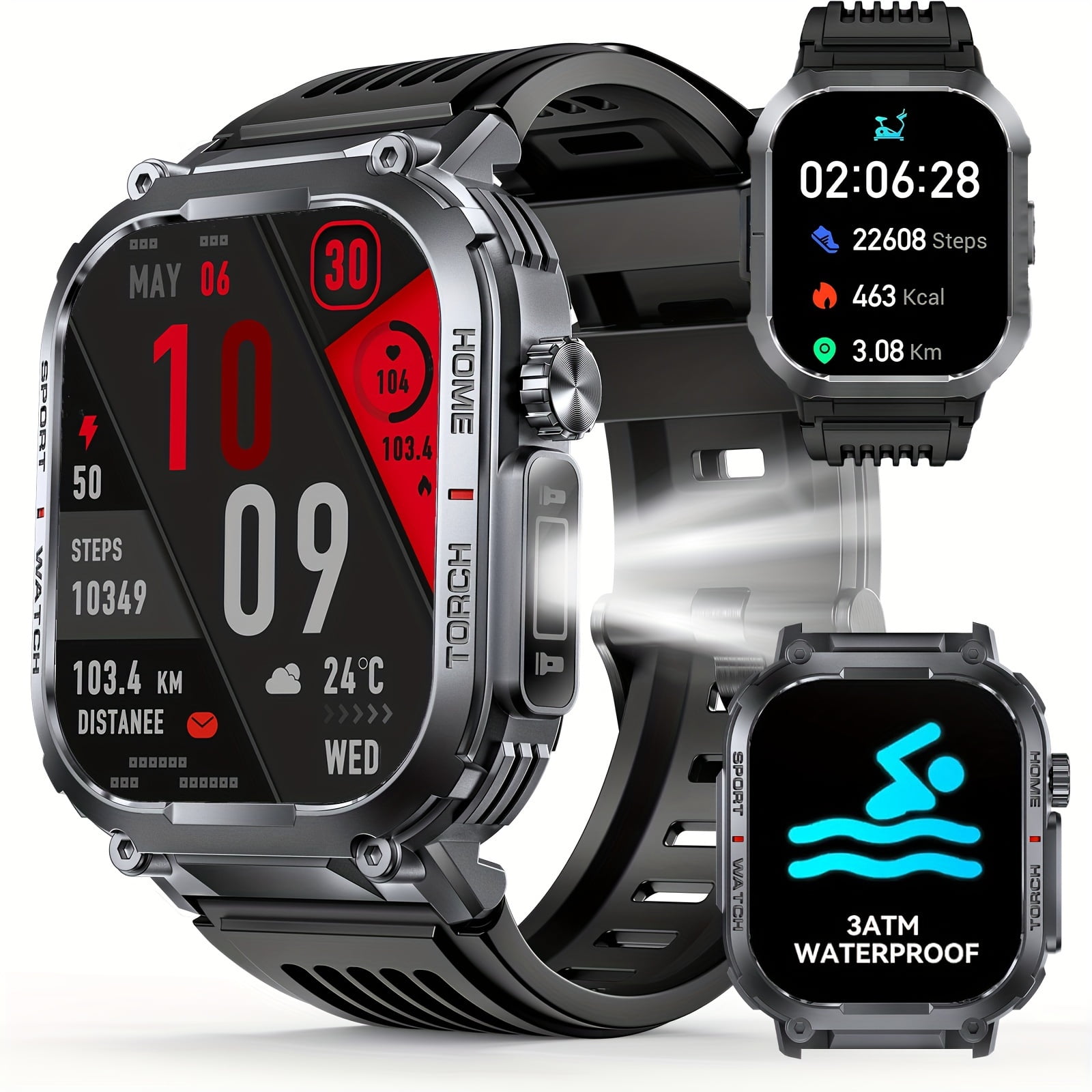 2.02" Smartwatch IP68 Waterproof for Men Women, Answer/Dial Calls Watch ...