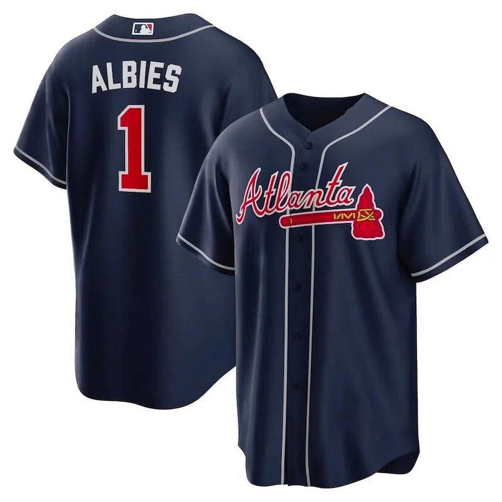 Men's Ozzie_Albies #1 Navy Player game Uniforms Team T-Shirt Jersey–3X ...
