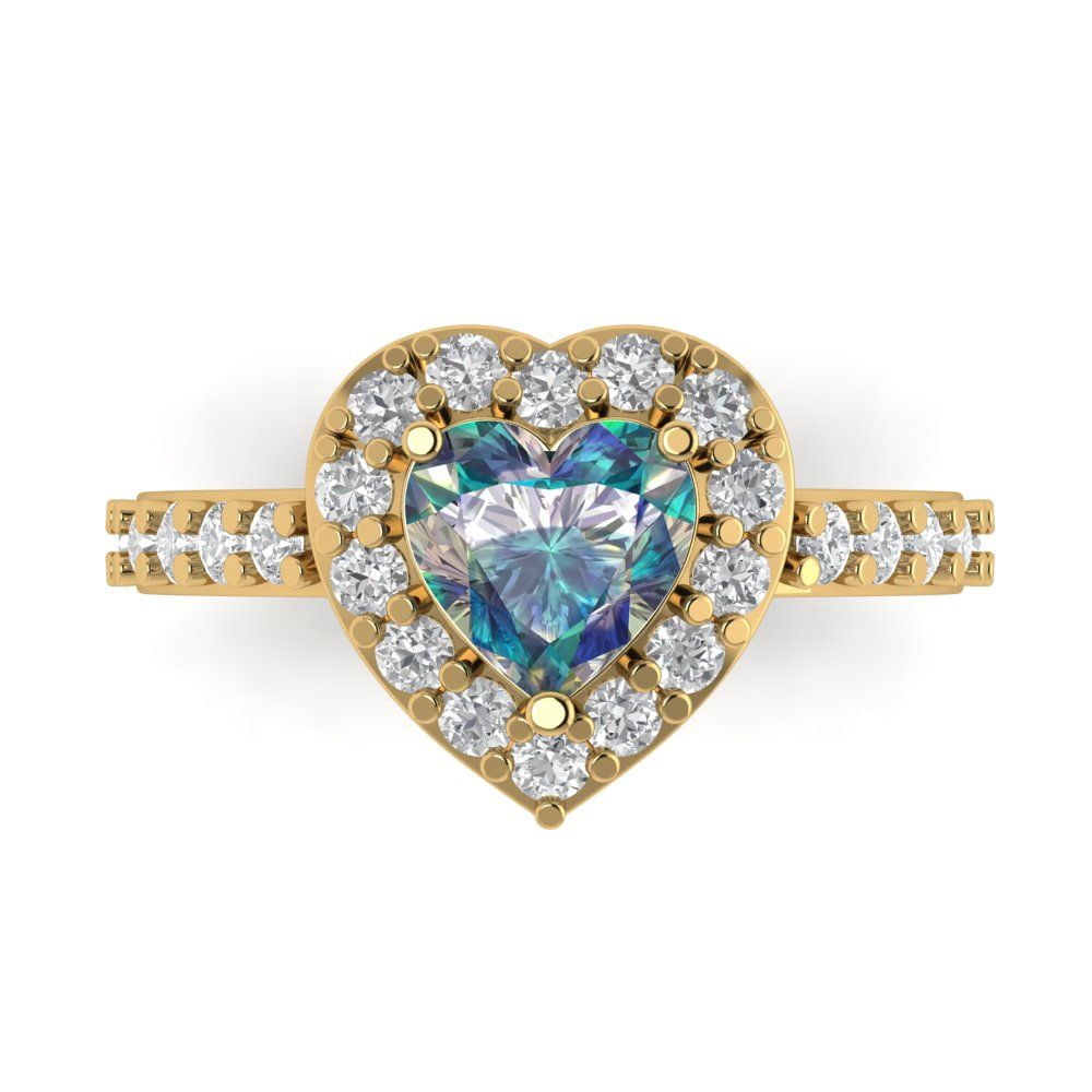 2.03 ct Heart Cut Blue Moissanite Halo Engagement Ring for Women in 18K ...