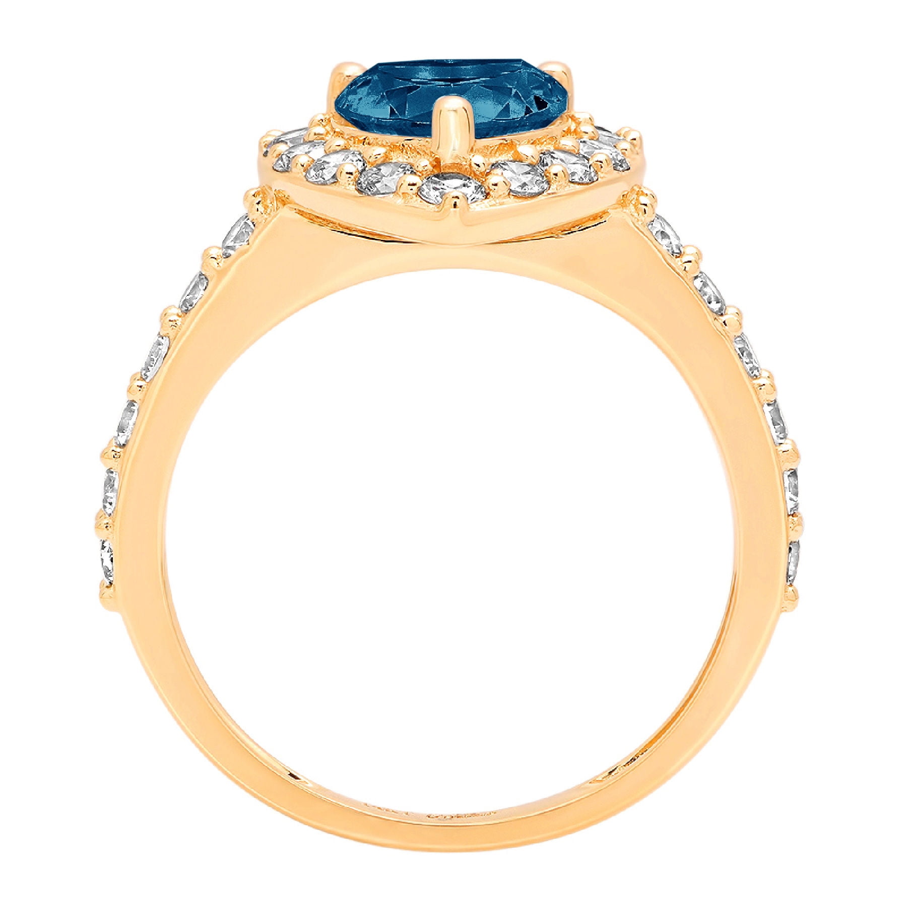 2.03 ct Heart Cut Natural London Blue Topaz Halo Engagement Ring for Women in 14K Yellow Gold ...
