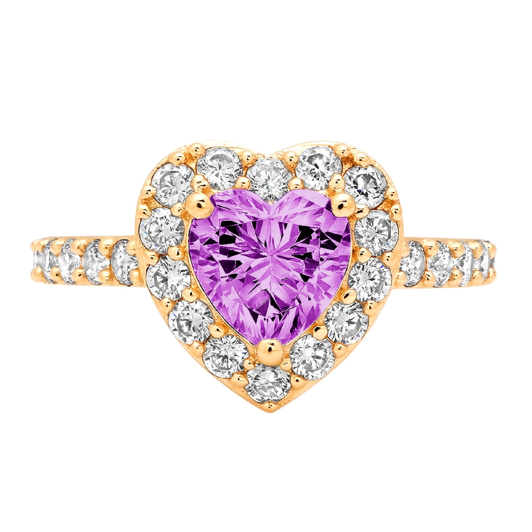 2.03 ct Heart Cut Simulated Alexandrite with Simulated Diamond Halo Accents 18K Yellow Gold ...