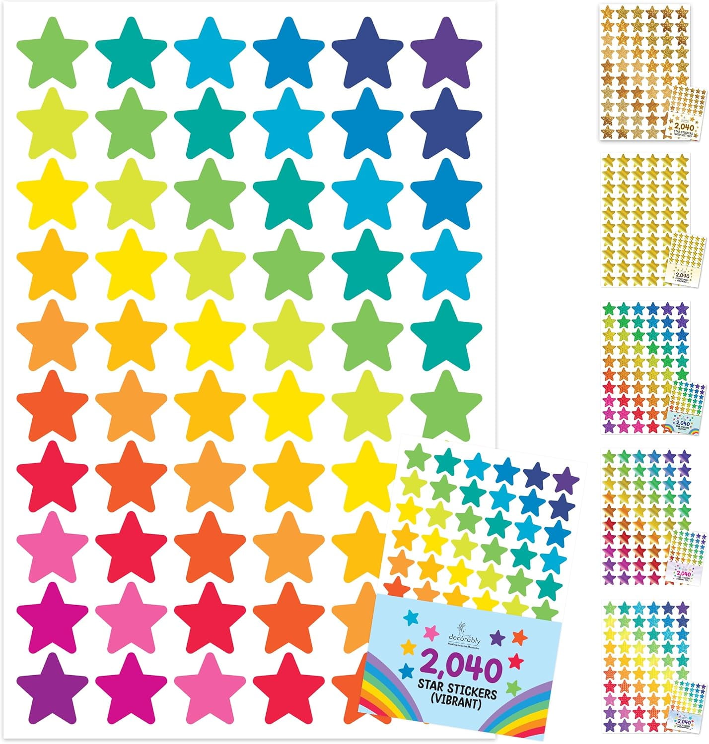 2,040 Vibrant Star Stickers for Kids Reward - 34 Sticker Sheets ...