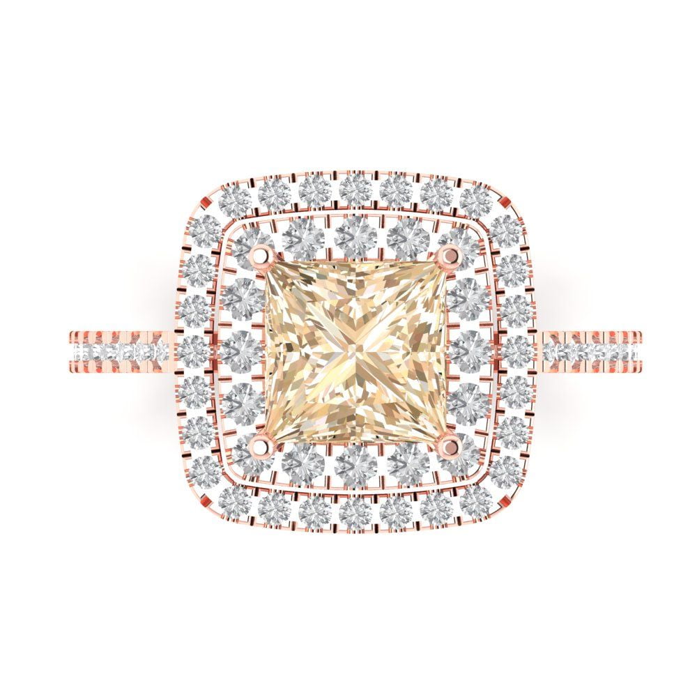 2.07 ct Princess Cut Natural Morganite with Simulated Diamond Halo Accents 18K Rose Gold Womens ...