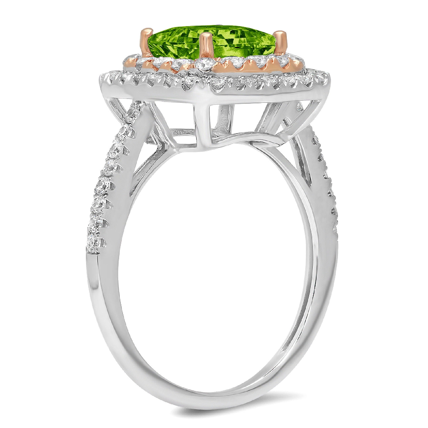2.07 ct Princess Cut Natural Peridot Halo Engagement Ring for Women in ...