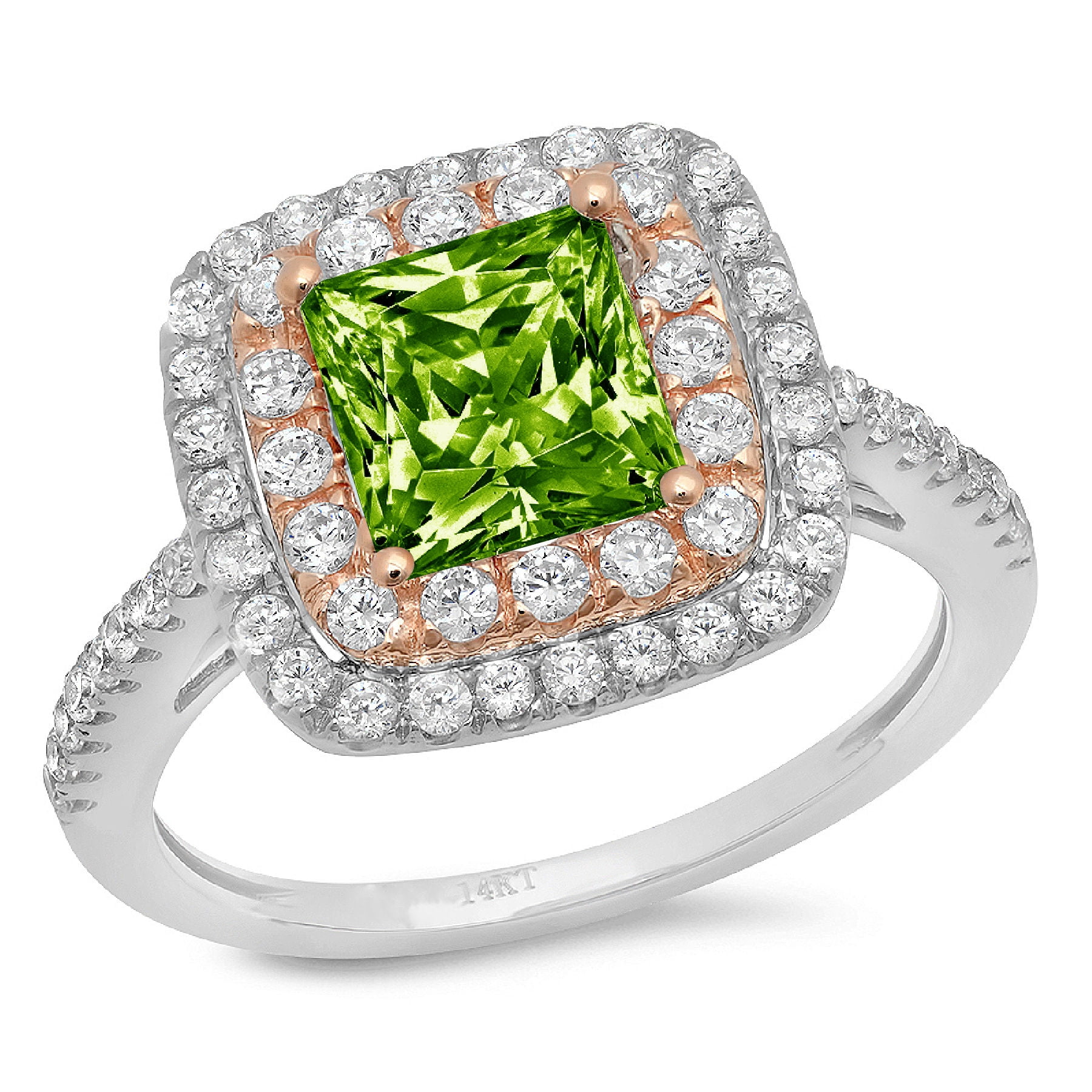 2.07 ct Princess Cut Natural Peridot with Simulated Diamond Halo ...
