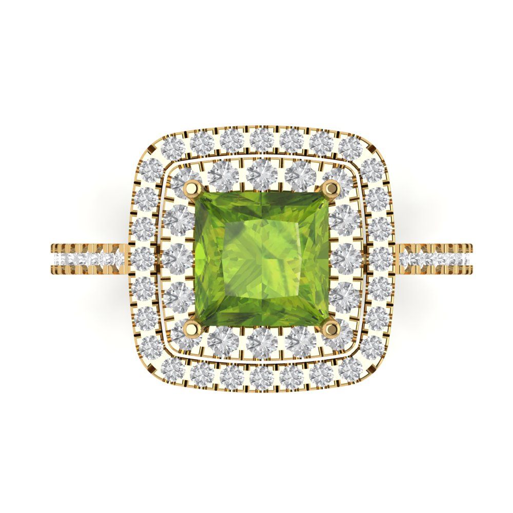 2.07 ct Princess Cut Natural Peridot with Simulated Diamond Halo ...