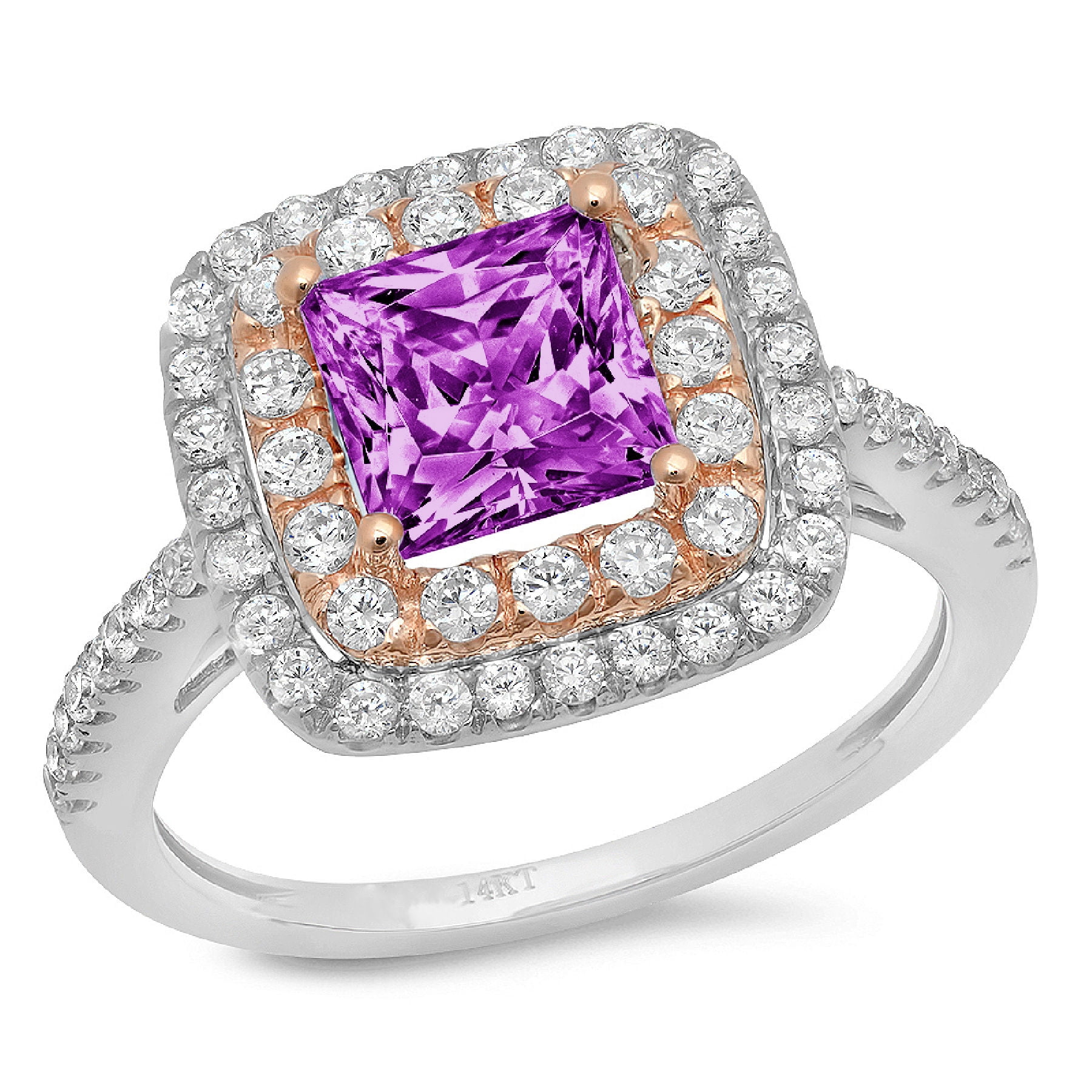 2.07 ct Princess Cut Simulated Alexandrite with Simulated Diamond Halo ...