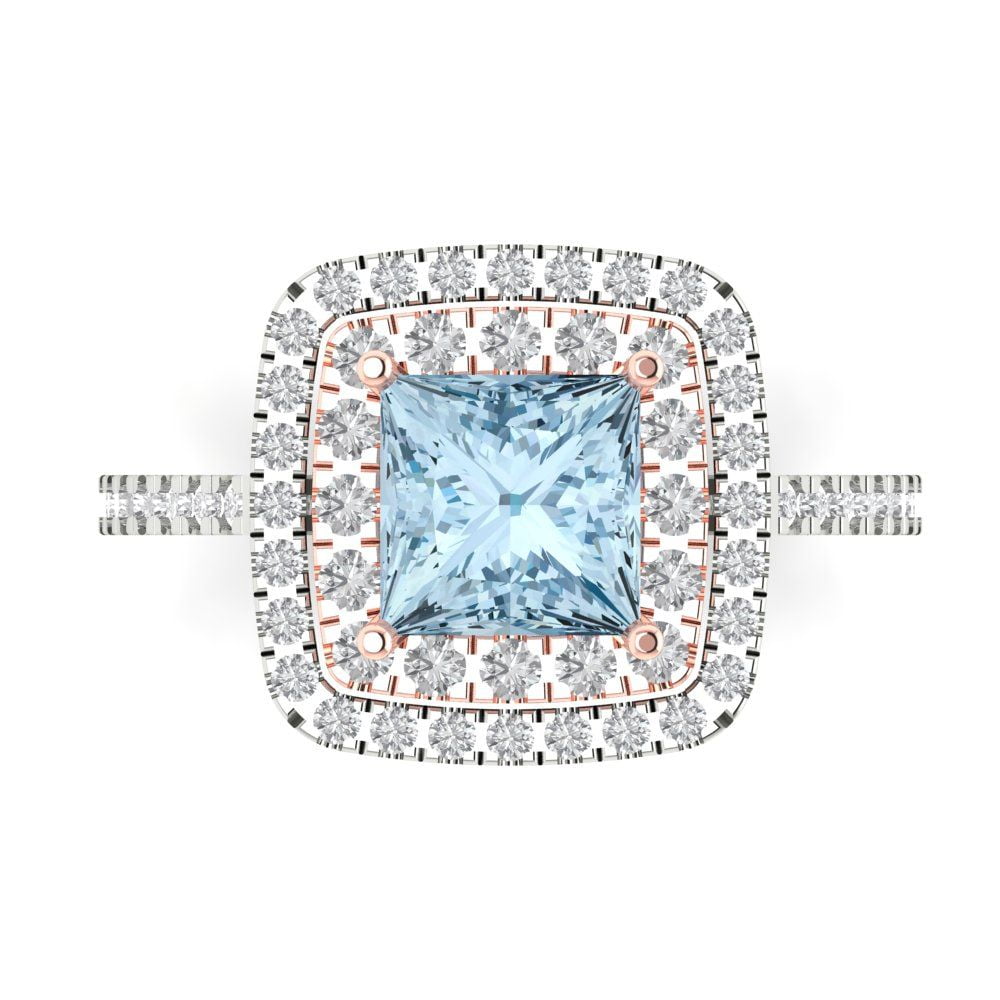 2.07 ct Princess Cut Simulated Blue Diamond with Simulated Diamond Halo Accents 18K White/Rose ...
