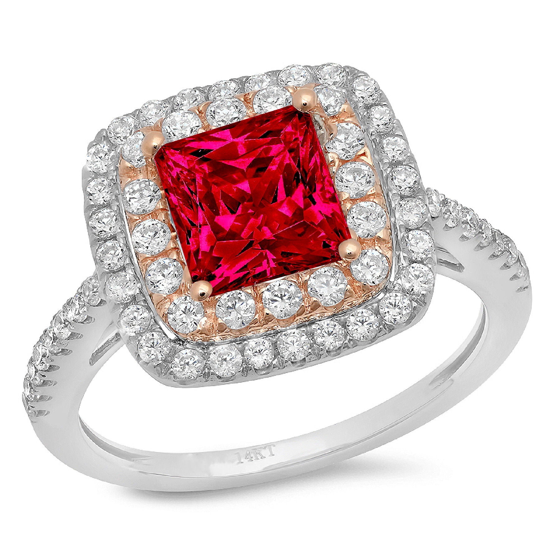 2.07 ct Princess Cut Simulated Ruby with Simulated Diamond Halo Accents ...