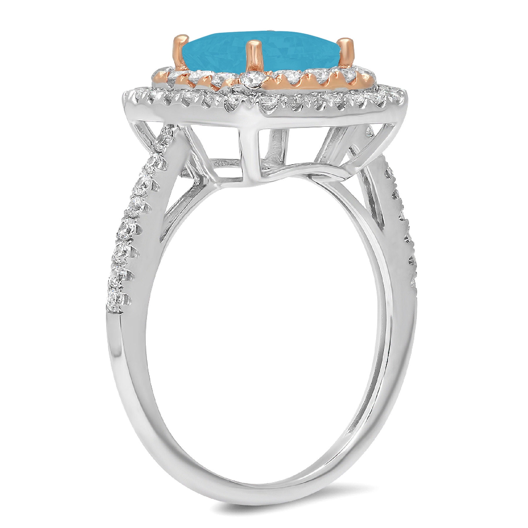 2.07 ct Princess Cut Simulated Turquoise Halo Engagement Ring for Women in 18K White/Rose Gold ...