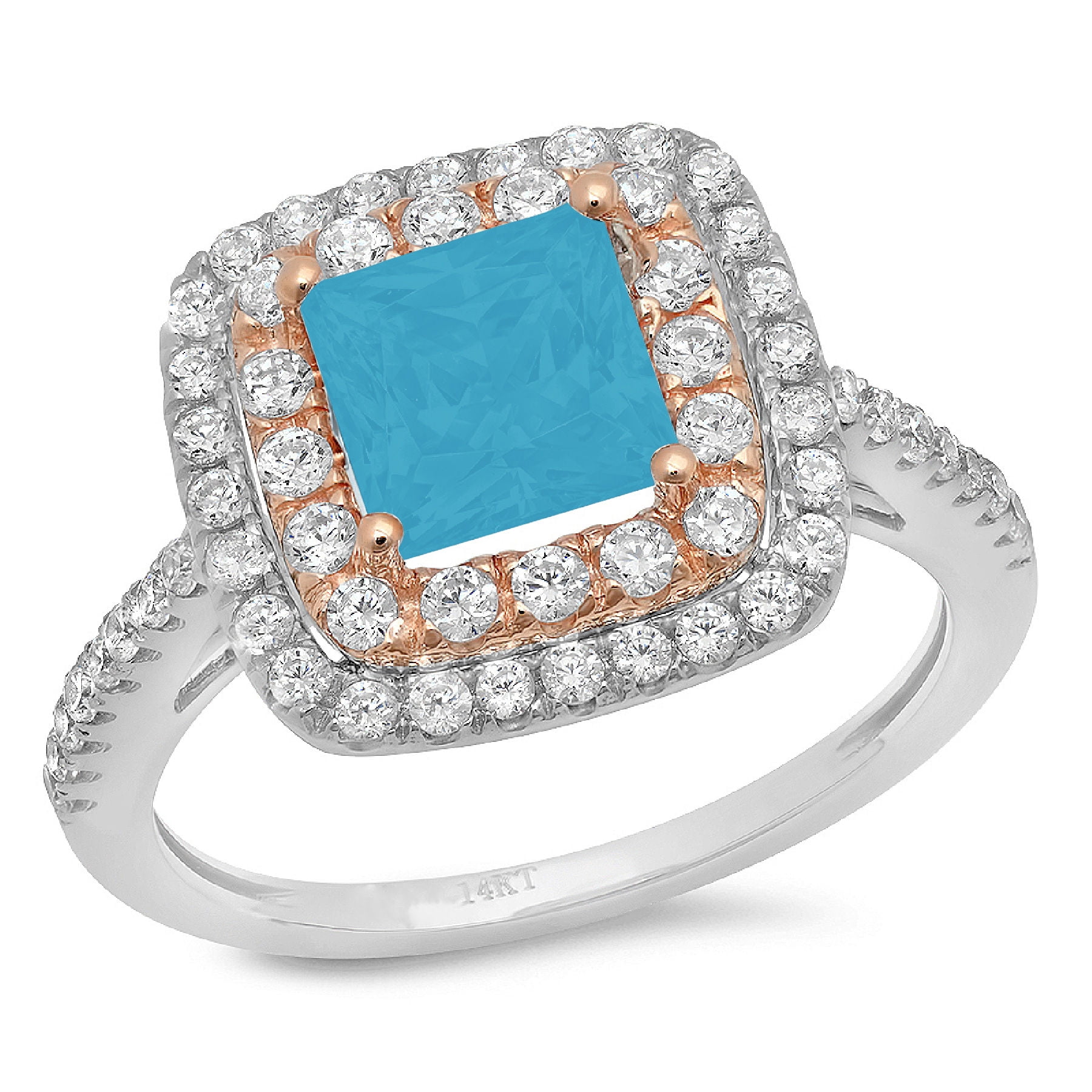 2.07 ct Princess Cut Simulated Turquoise with Simulated Diamond Halo ...