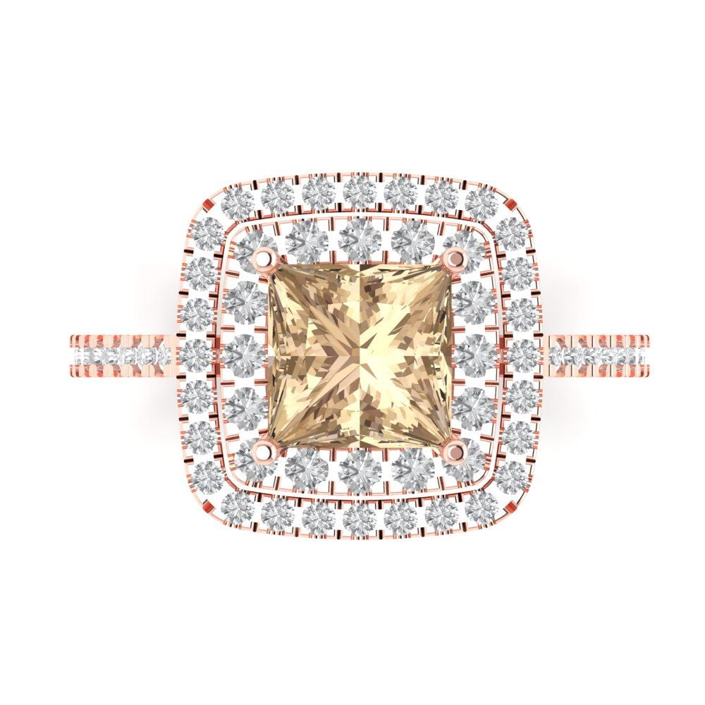 2.07 ct Princess Cut Yellow Moissanite with Simulated Diamond Halo ...