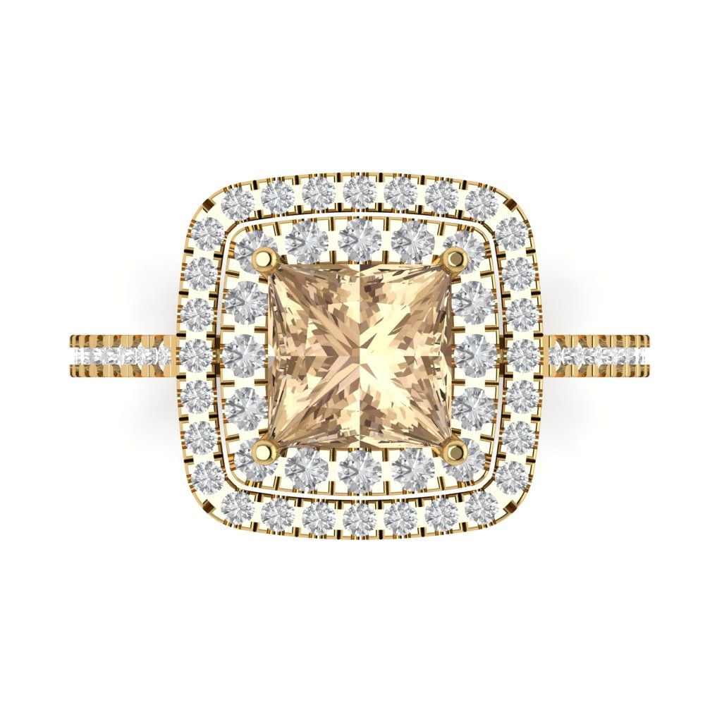 2.07 ct Princess Cut Yellow Moissanite with Simulated Diamond Halo Accents 18K Yellow Gold ...