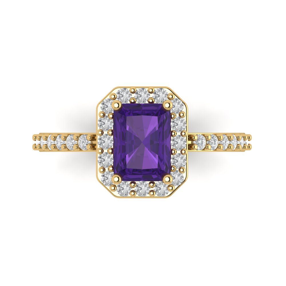 2.07ct Emerald cut - Halo - Simulated Amethyst - 18k Yellow Gold - Engagement Ring - Walmart.com