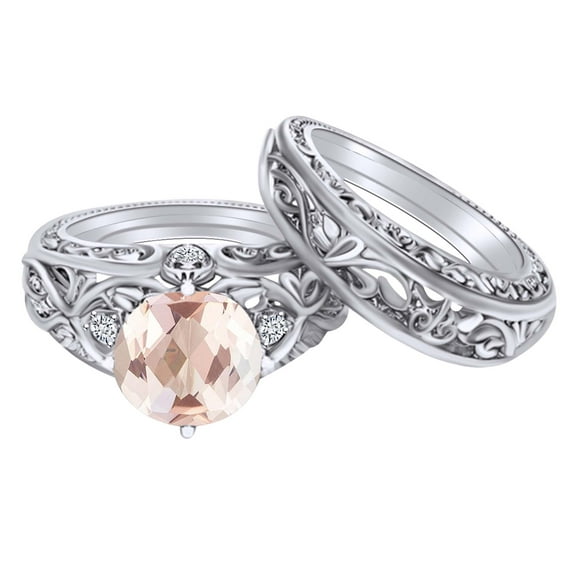 AFFY 2.09 Carat Round Shape Simulated Morganite & Natural Diamond ...